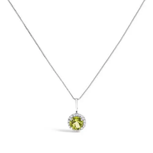 HAUS OF BRILLIANCE 10k Gold Gemstone And Diamond Accent Halo Pendant Necklace - White | Green Peridot
